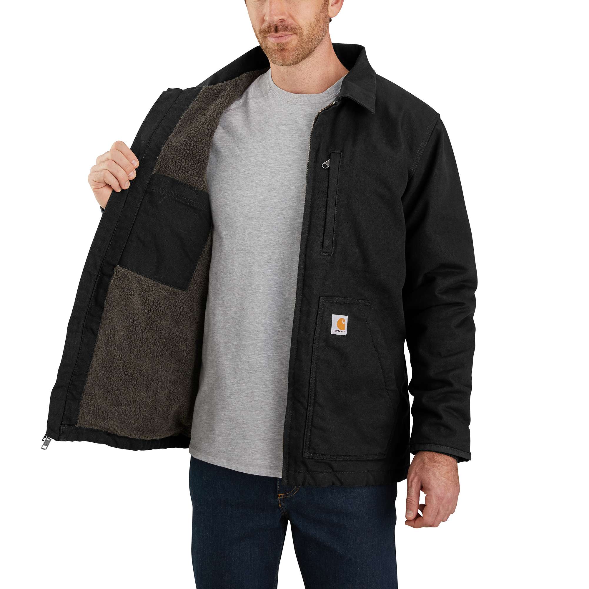 Men's Sherpa-Lined Field Jacket - Loose Fit - Washed Duck - 2 Warmest ...
